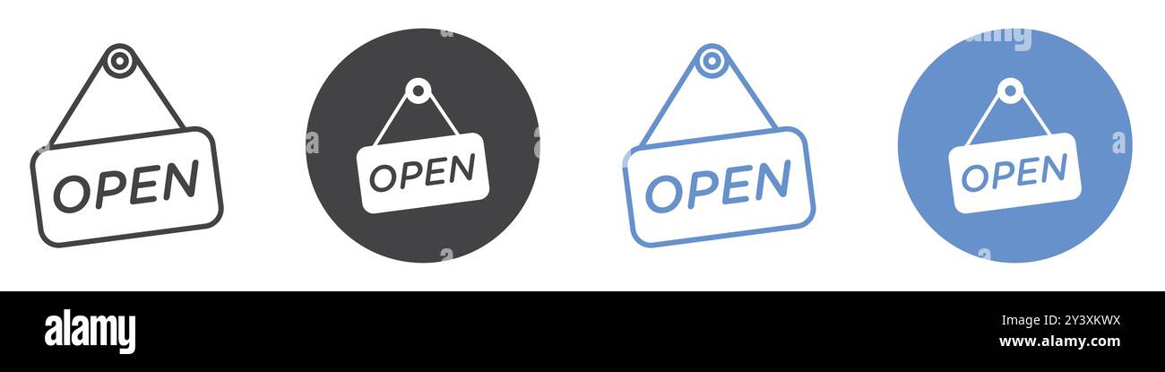 Open sign Vector symbol or sign set collection in black and white ...