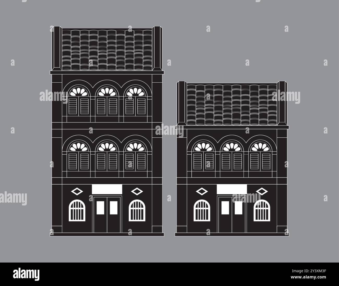 Monotone and historical colonial style double and three storey terrace ...