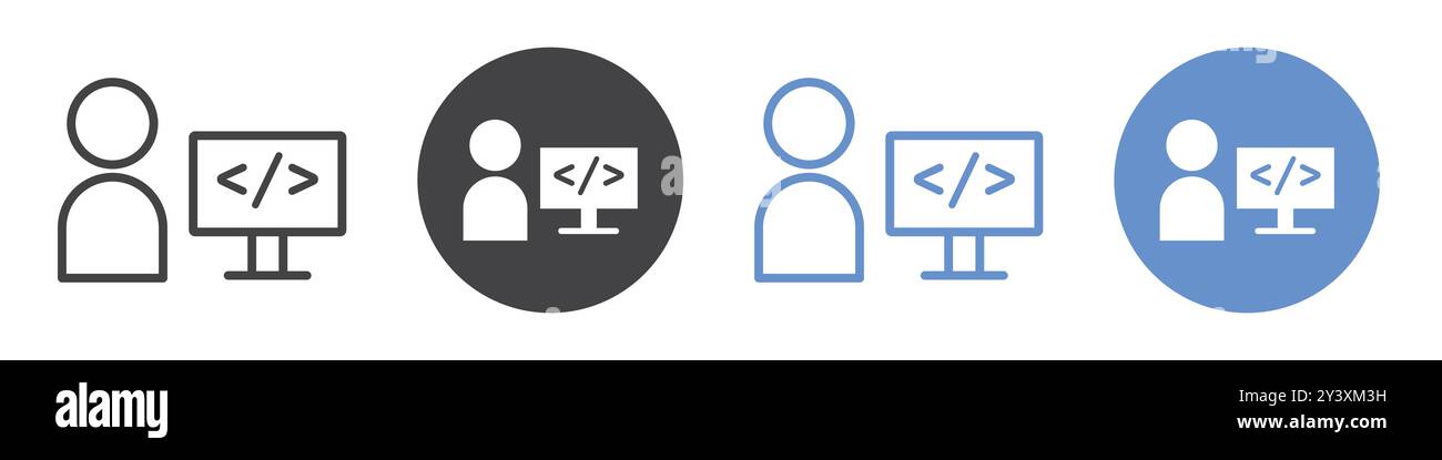Programmer icon Vector symbol or sign set collection in black and white outline Stock Vector ...