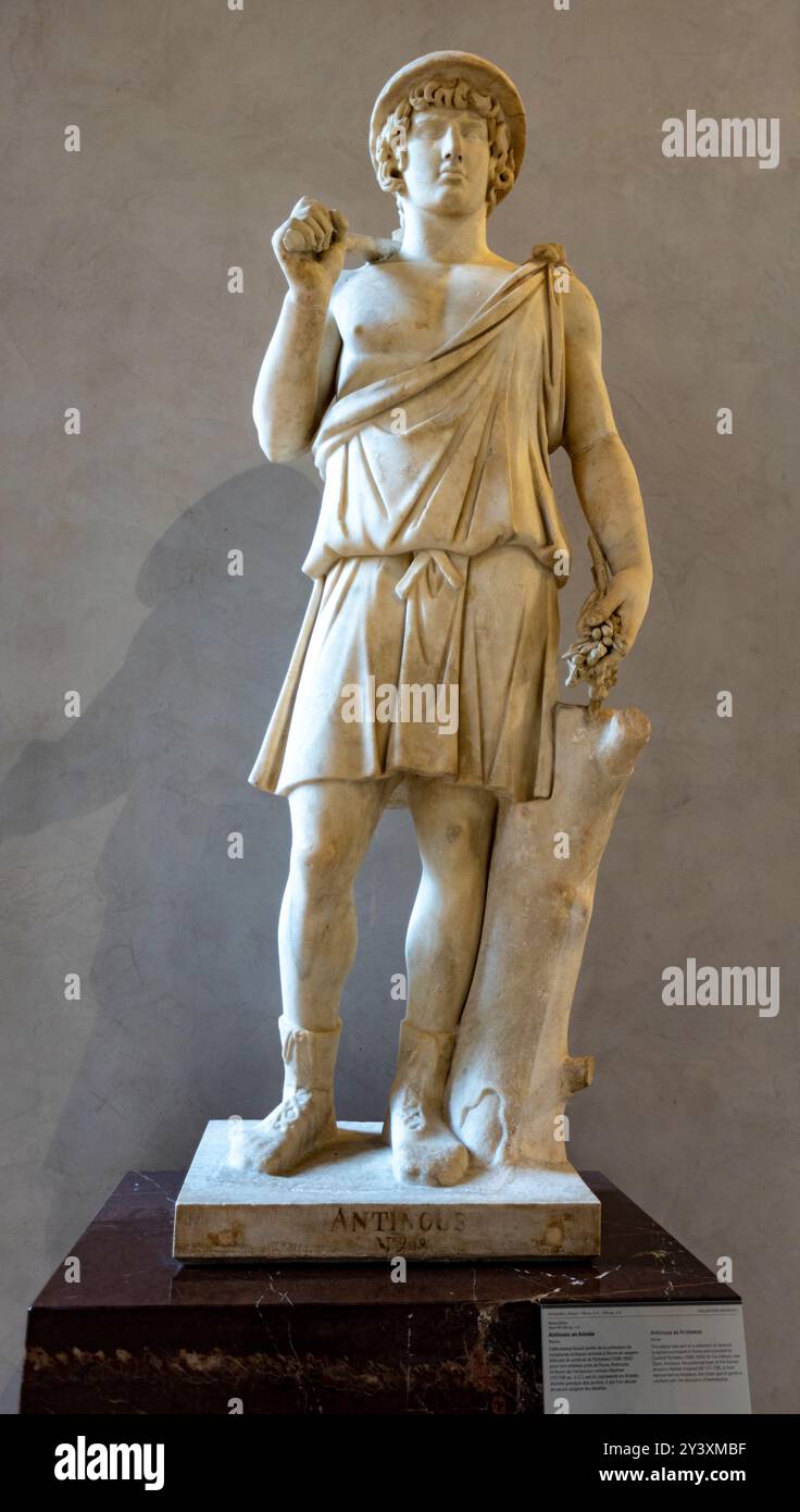 Paris, France - April 10, 2023: Marble sculpture of Antinous as ...