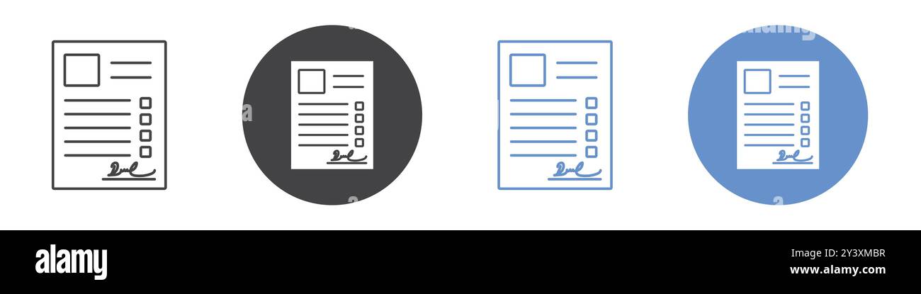 Signed document icon Vector symbol or sign set collection in black and ...