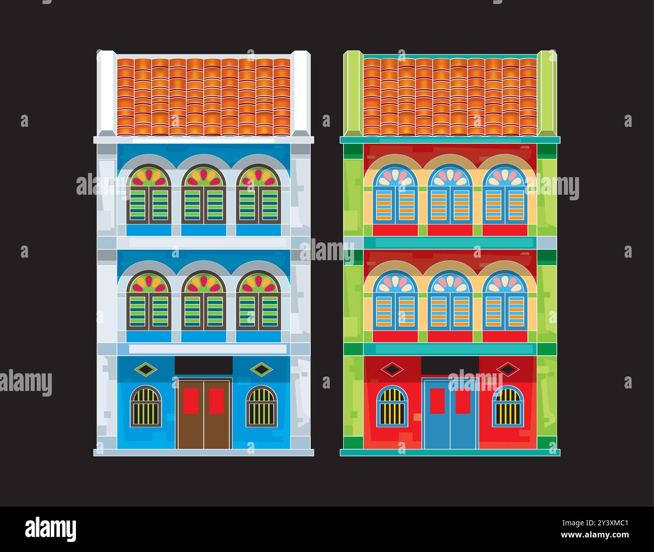 Colorful and historical colonial style three storey terrace shop house ...