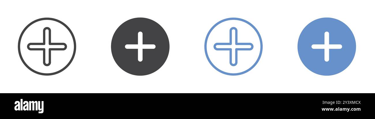 Plus icon Vector symbol or sign set collection in black and white ...
