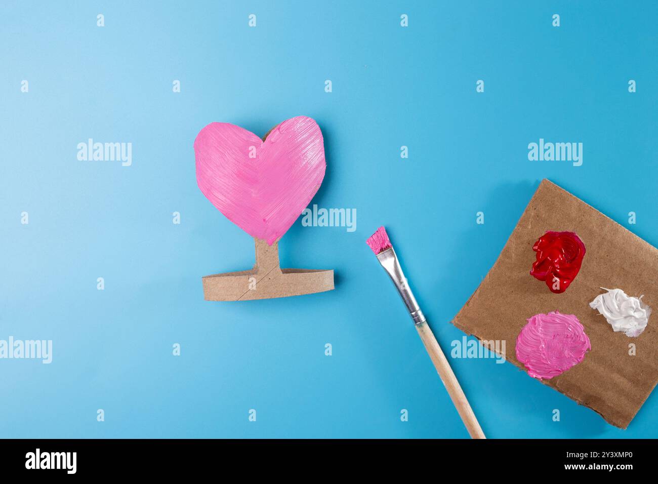 pink heart paper craft, top view, blue background, recycle, play, easy ...