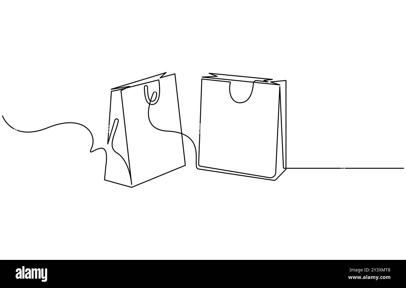 Continuous one line drawing of shopping bag. Simple one line art paper ...