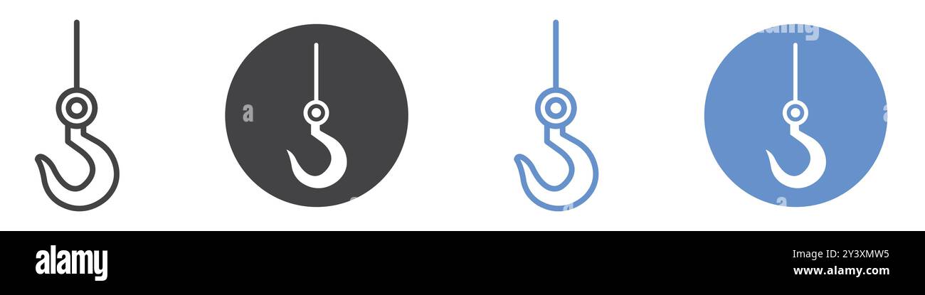 Winch hook icon Vector symbol or sign set collection in black and white ...