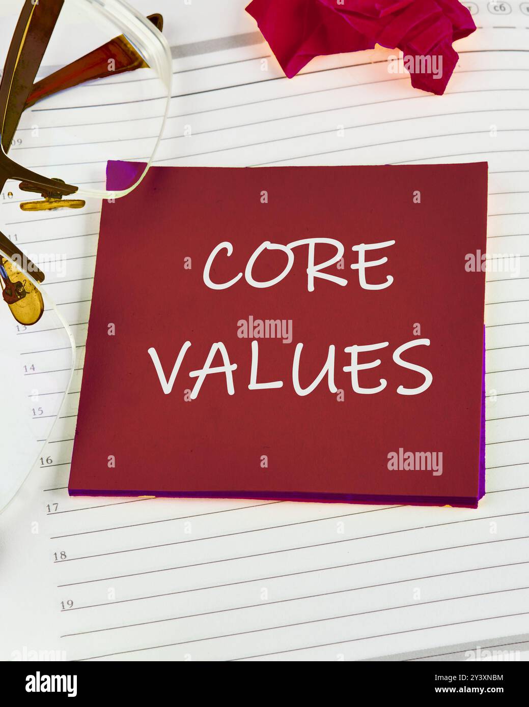 Business and core values concept on a red sticker on a white background ...