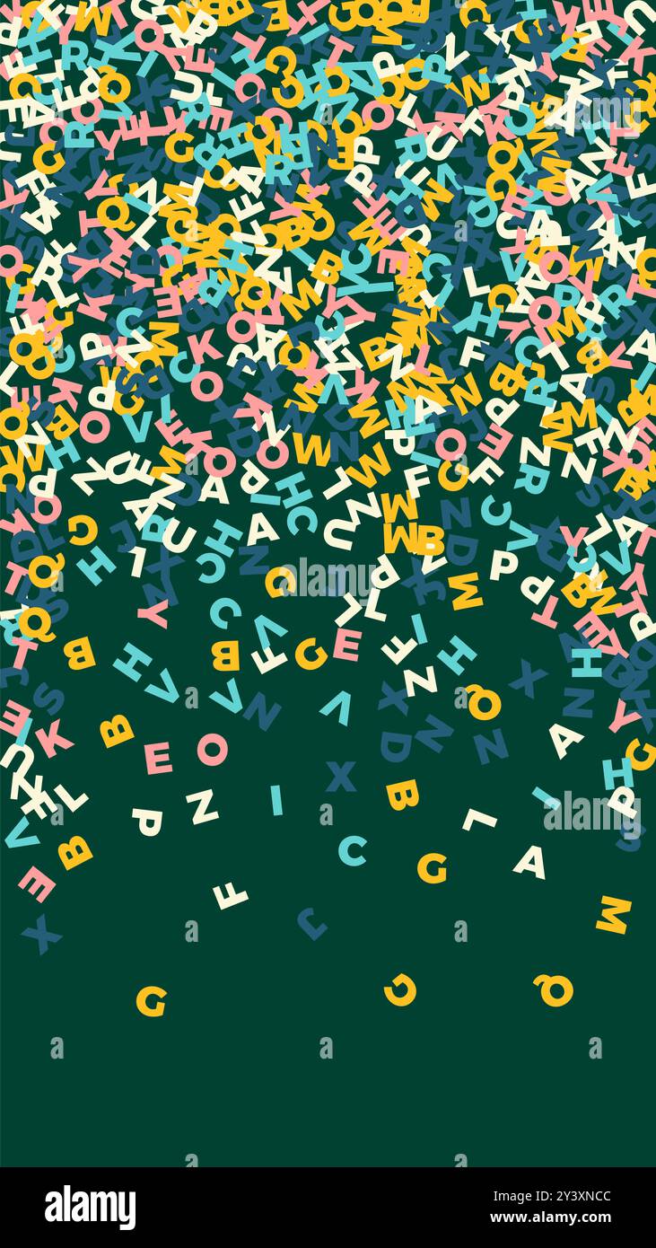 Scattered letters of latin alphabet. Colorful childish floating ...