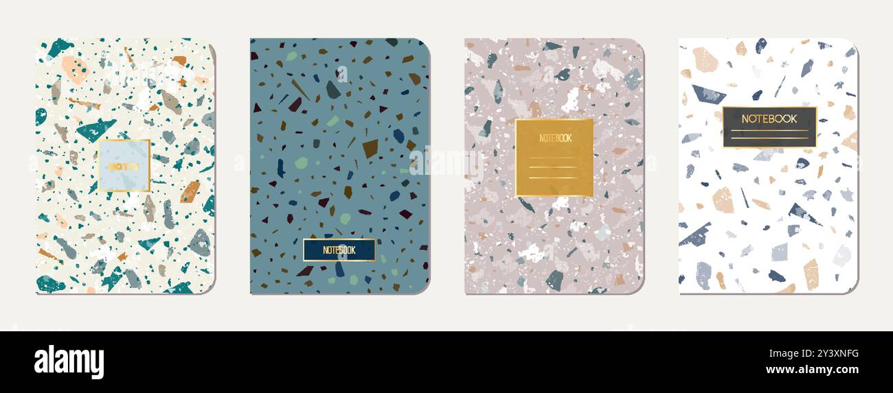 School diary cover design. Terrazzo abstract background made of natural ...