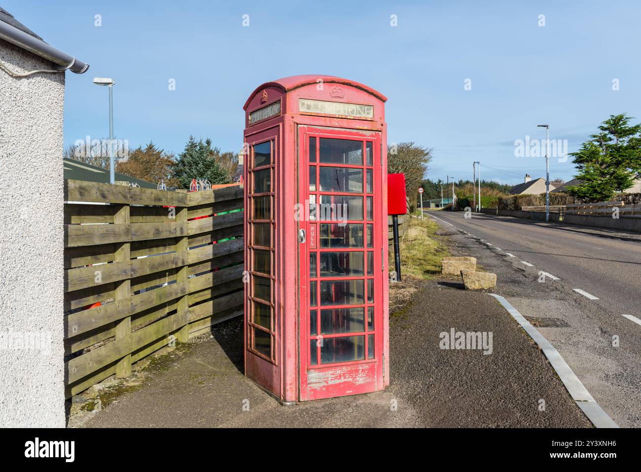 Dunnet, Scotland, UK - October 24, 2023: The red telephone box, a ...