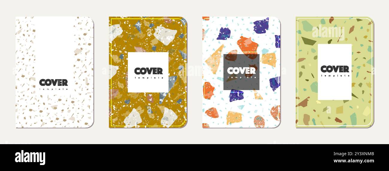 School diary cover design. Terrazzo abstract background made of natural ...