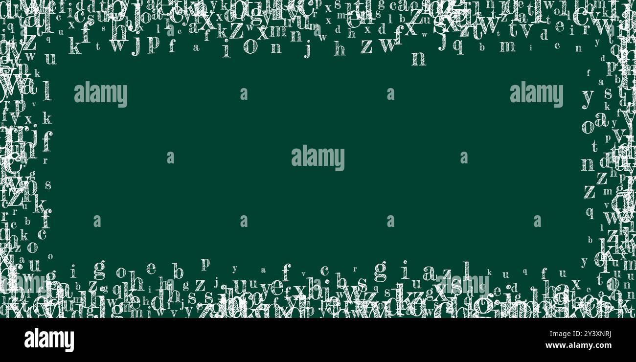 Scattered letters of latin alphabet. White chalk floating characters of ...