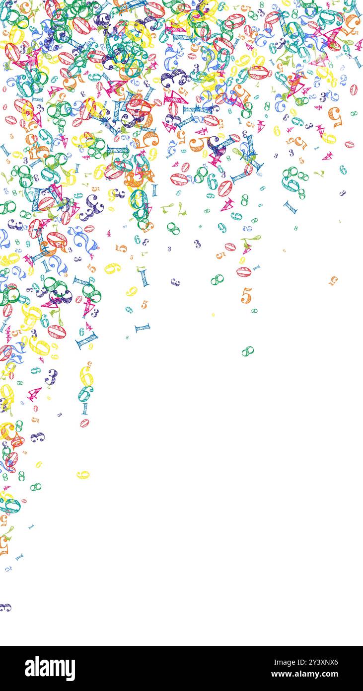 School math notebook cover. Colorful childish numbers floating in the ...