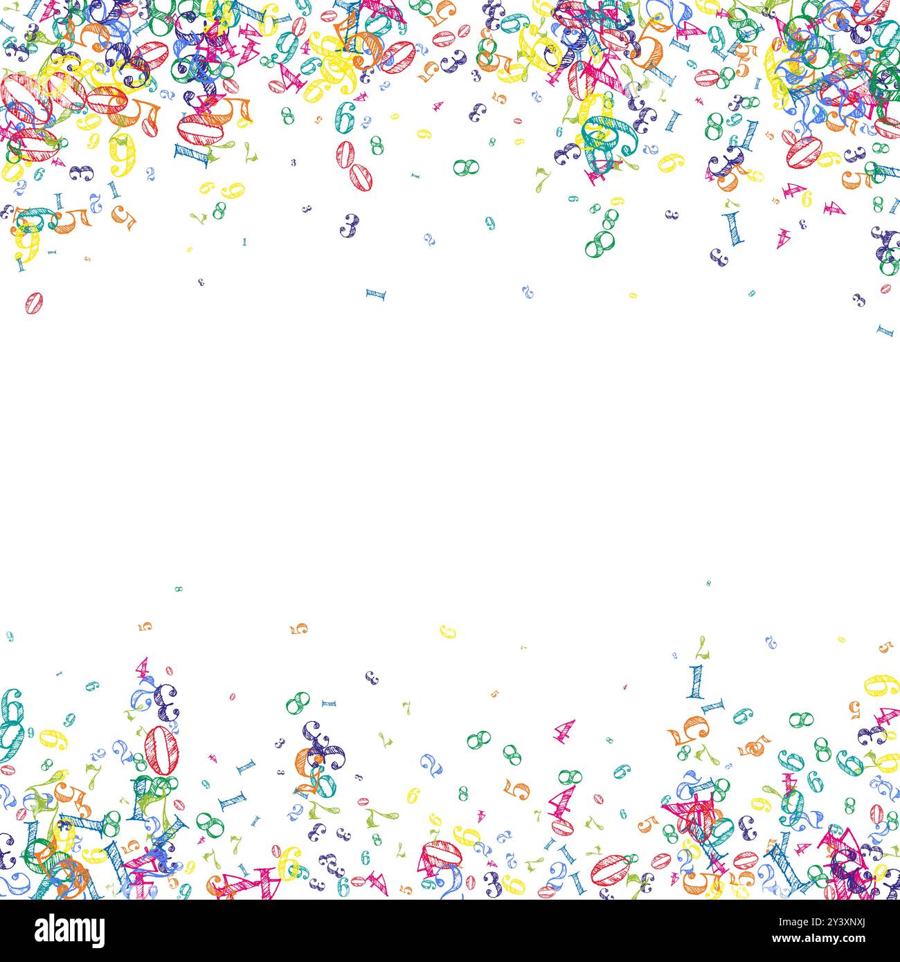 Scattered numbers. Colorful childish digits flying chaotic. Back to ...