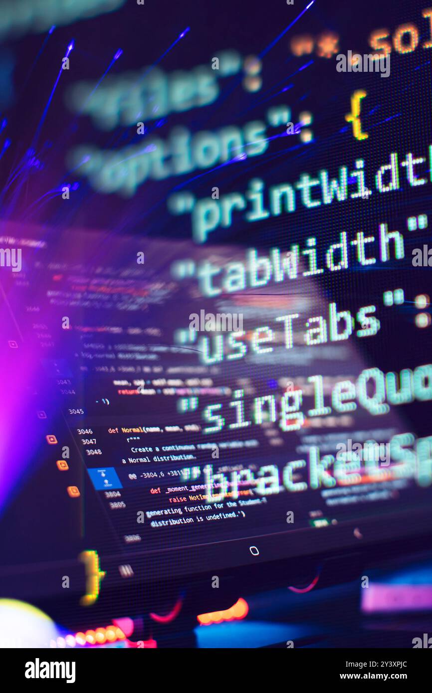 Coding script text on screen. Notebook closeup photo Stock Photo - Alamy