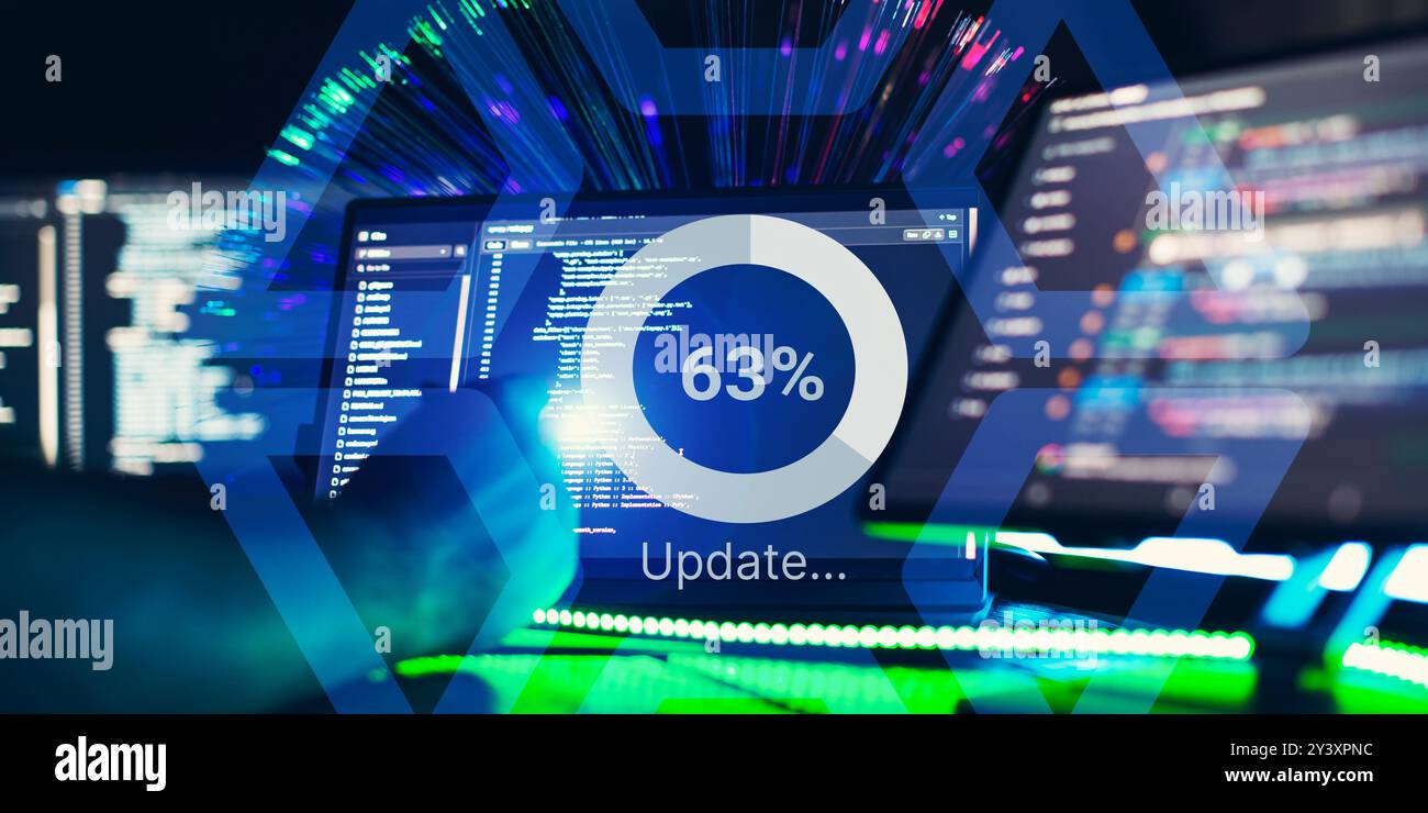 Cybersecurity concept. Programmer updates software, system upgrade,data ...