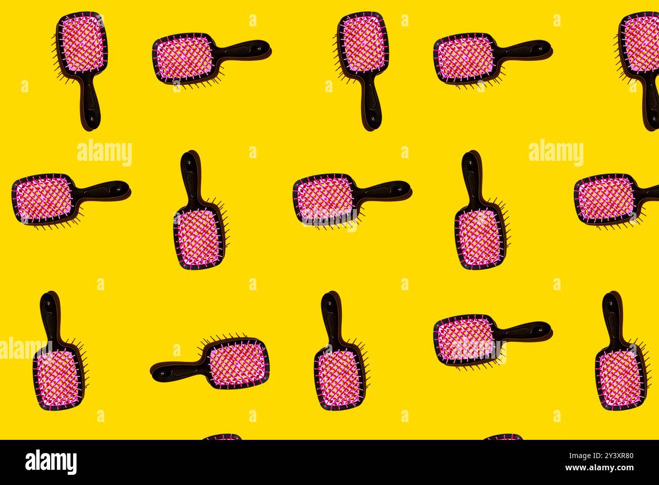 Vibrant pink combs pattern on yellow background. Pop art design ...