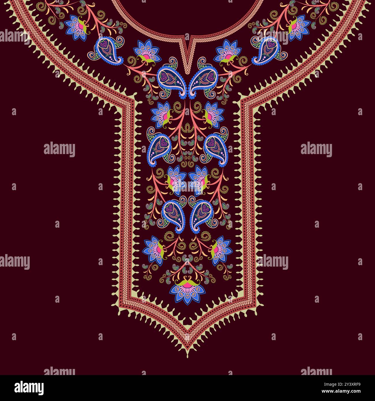 Embroidery neck design with floral paisley patterns and vine scroll ...