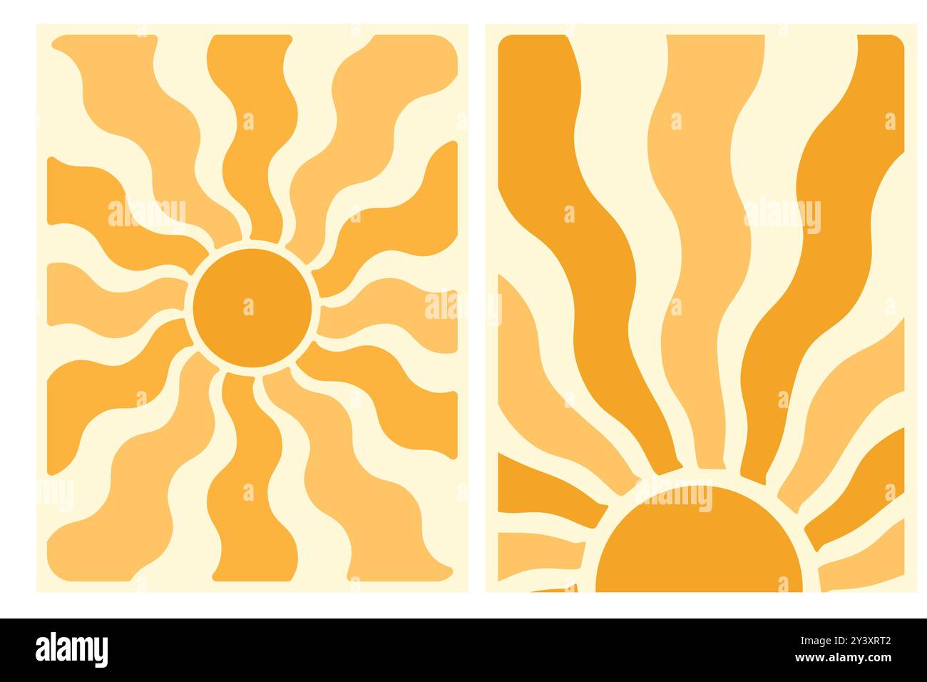 A minimalist digital illustration depicting an abstract sun with wavy ...