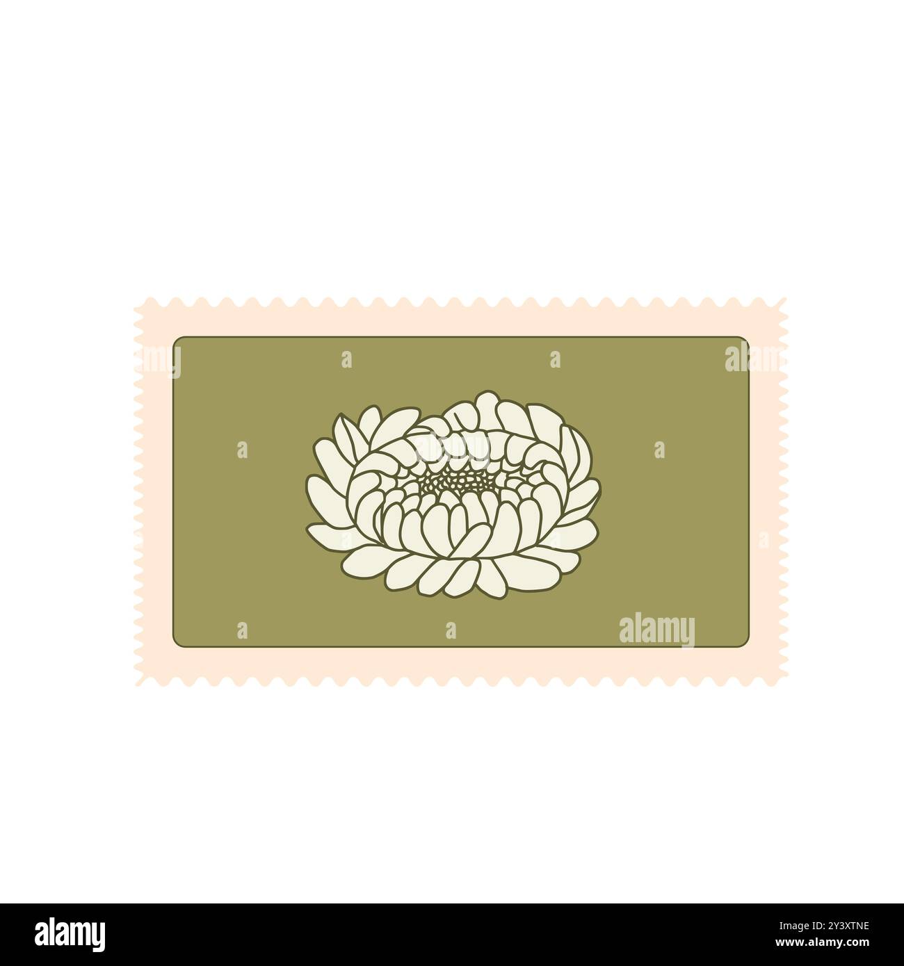 Chrysanthemum stamp. Rectangle sticker with flower. Vector hand drawn ...
