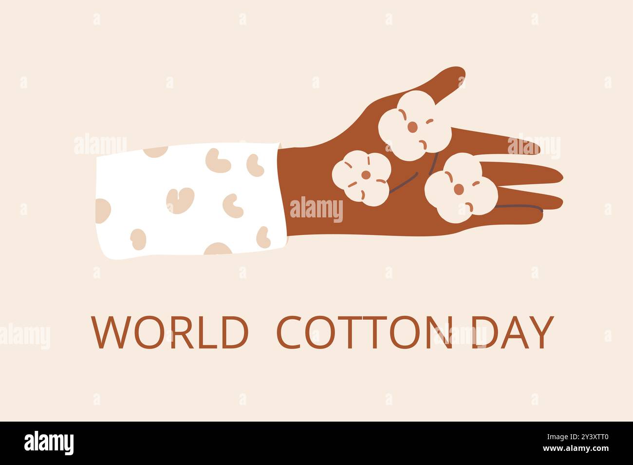 World cotton day banner template. Ripe cotton bolls in hand emblem ...