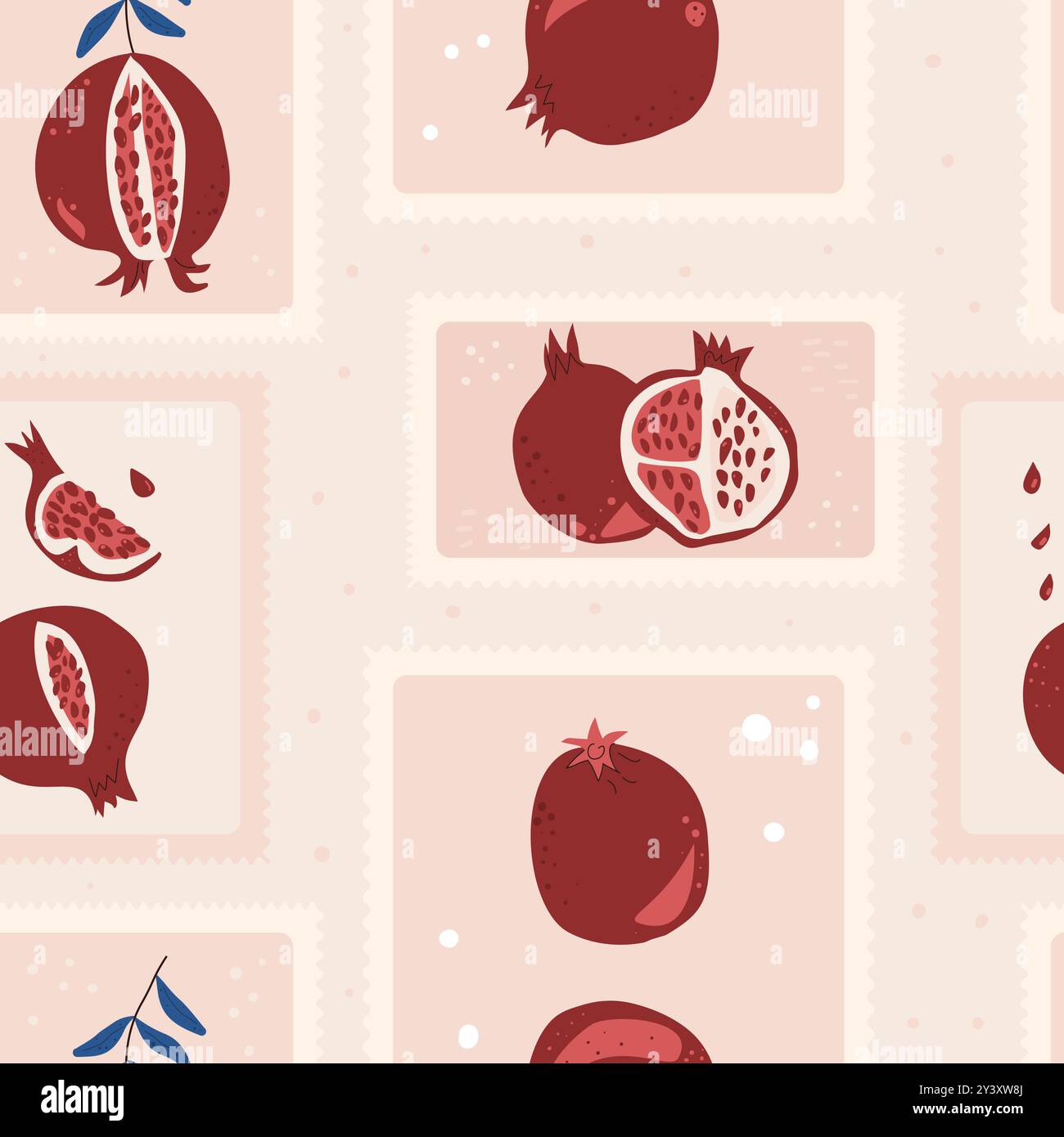 Pomegranates emblem seamless pattern. Rectangle badge with fruits ...