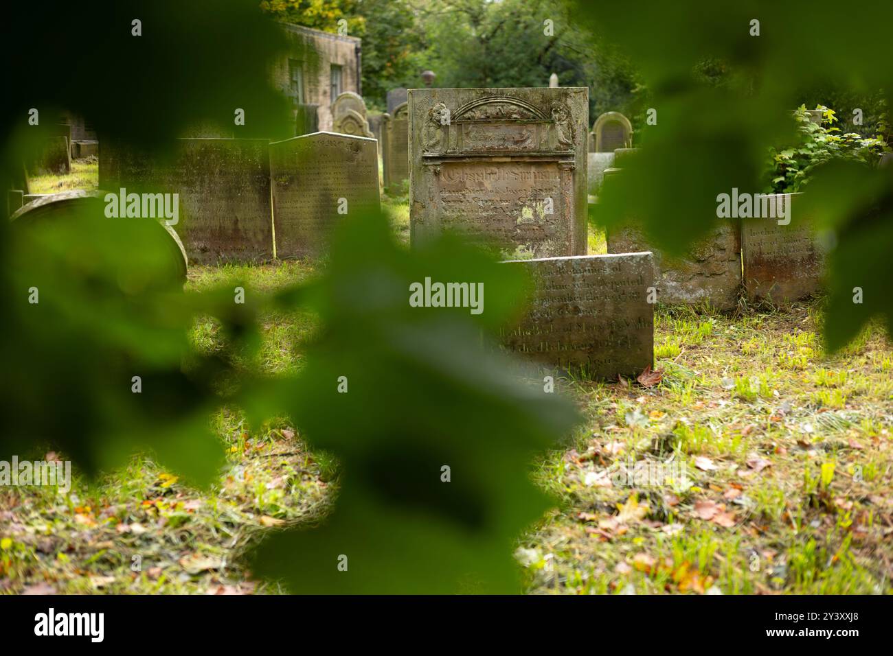 Old gravestones in the churchyard in Chapel-en-le-Frith, Peak District ...