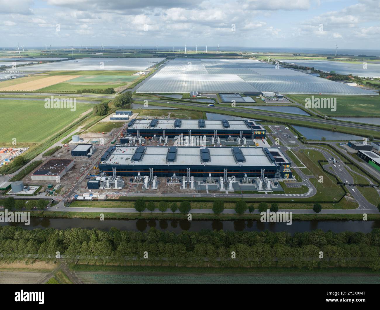 Data center in Middenmeer, Agriport. Birds eye view. Information ...