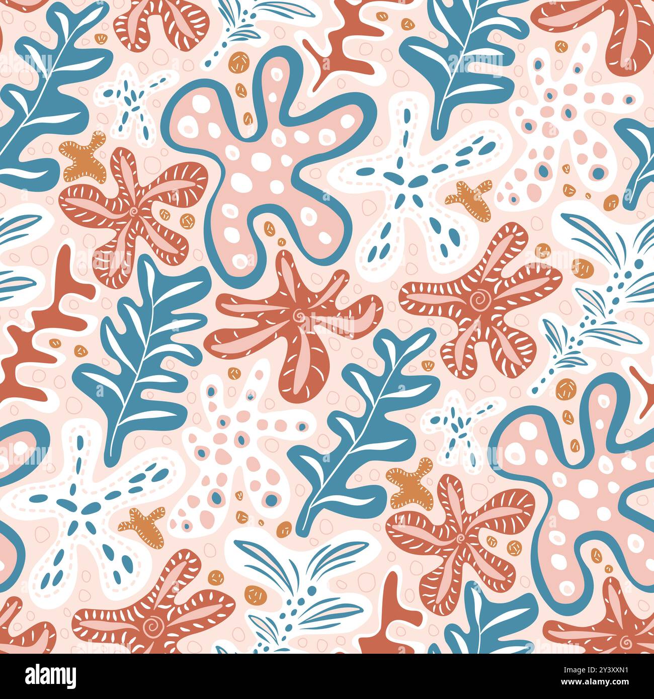Abstract boho folk style seamless pattern with organic shapes in calm ...
