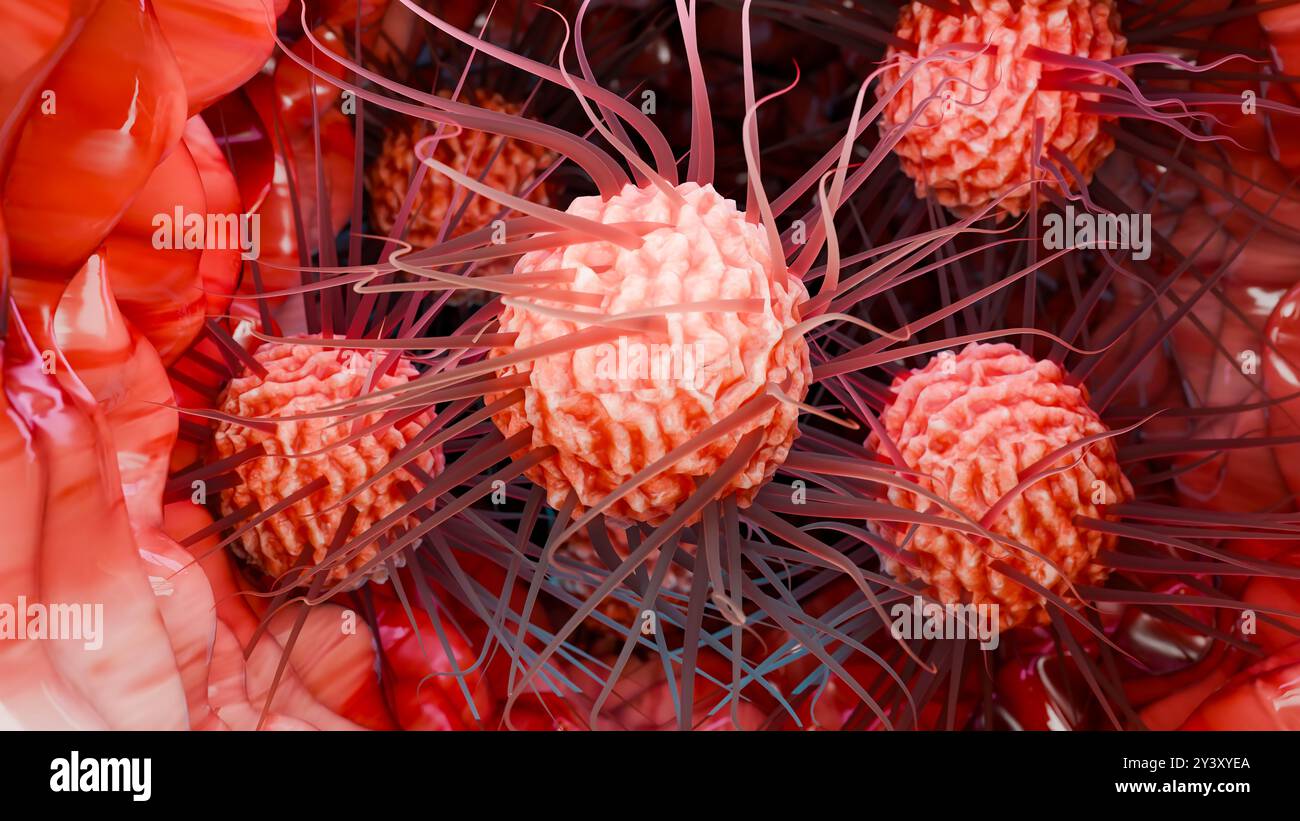 Peritrichous Bacteria with lot of flagellum, harmful bacillus with long tails, prokaryote ...