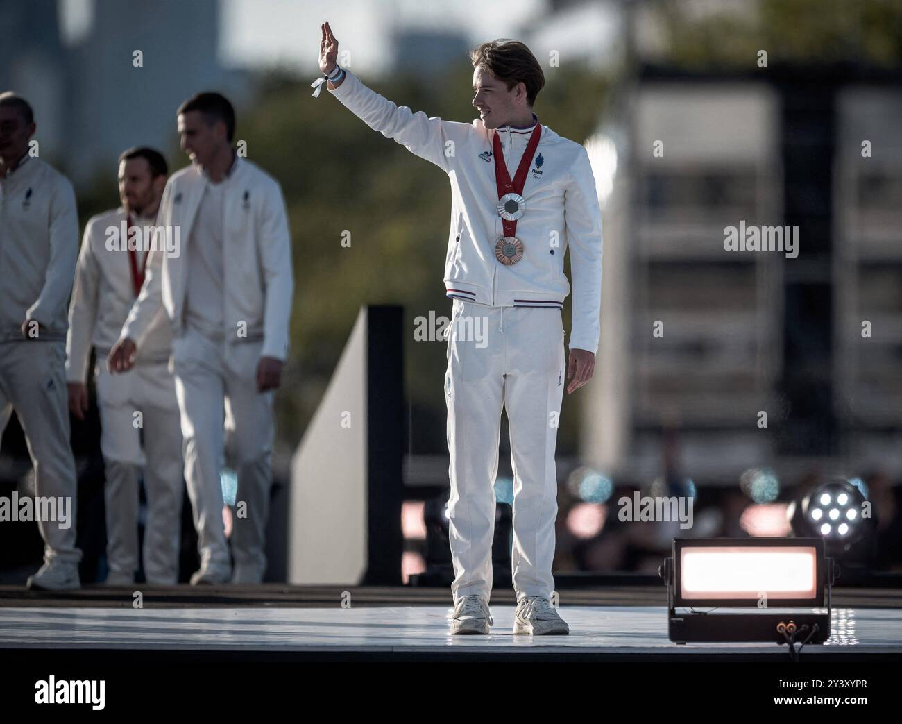 Paris, France. 14th Sep, 2024. French athletes during the parade of ...