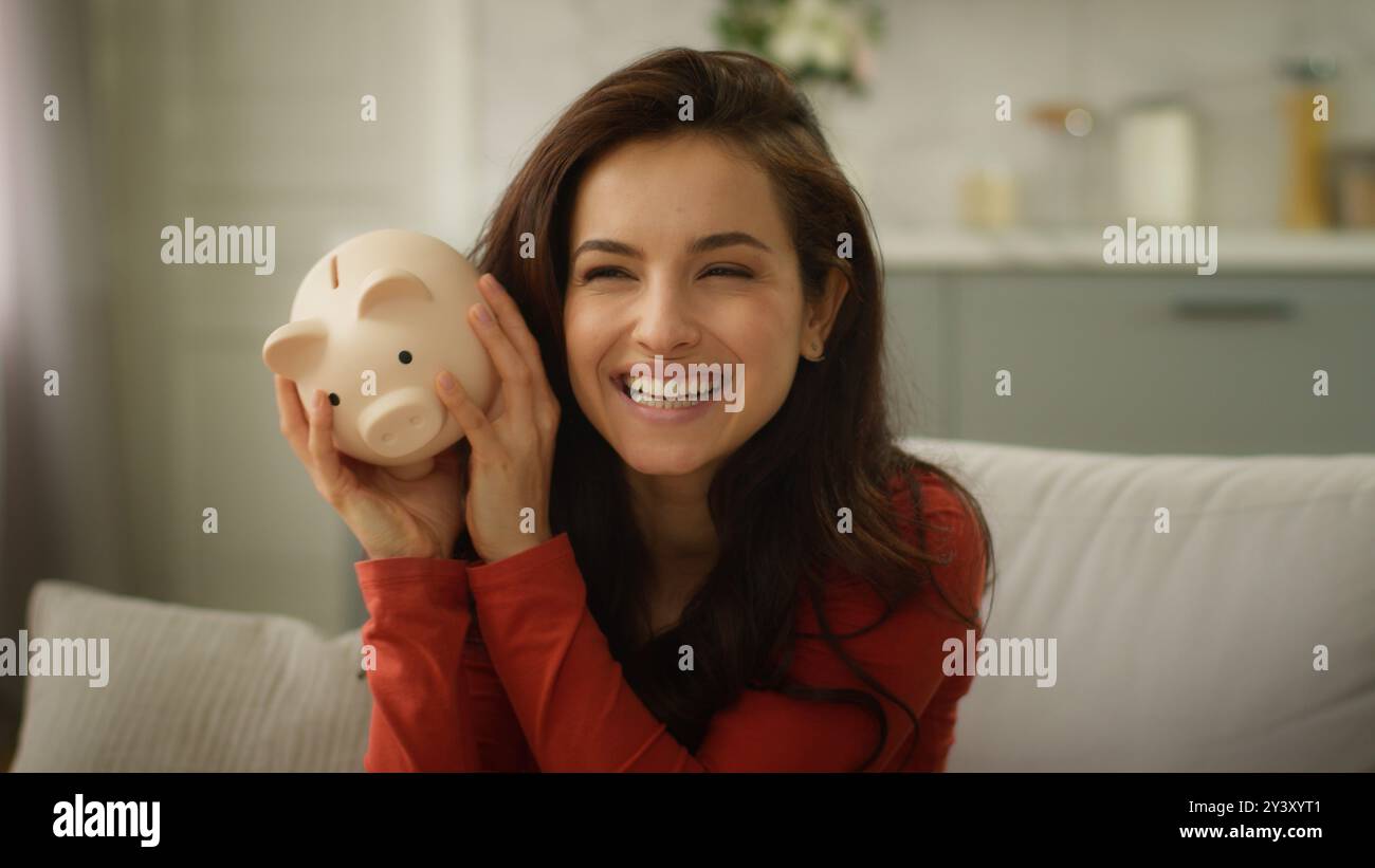 Happy excited laughing Caucasian rich business woman female girl ...