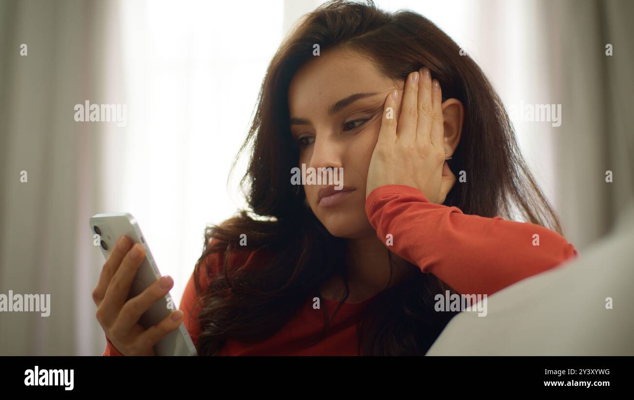 Bored sad Caucasian upset woman lazy female girl unhappy client user ...