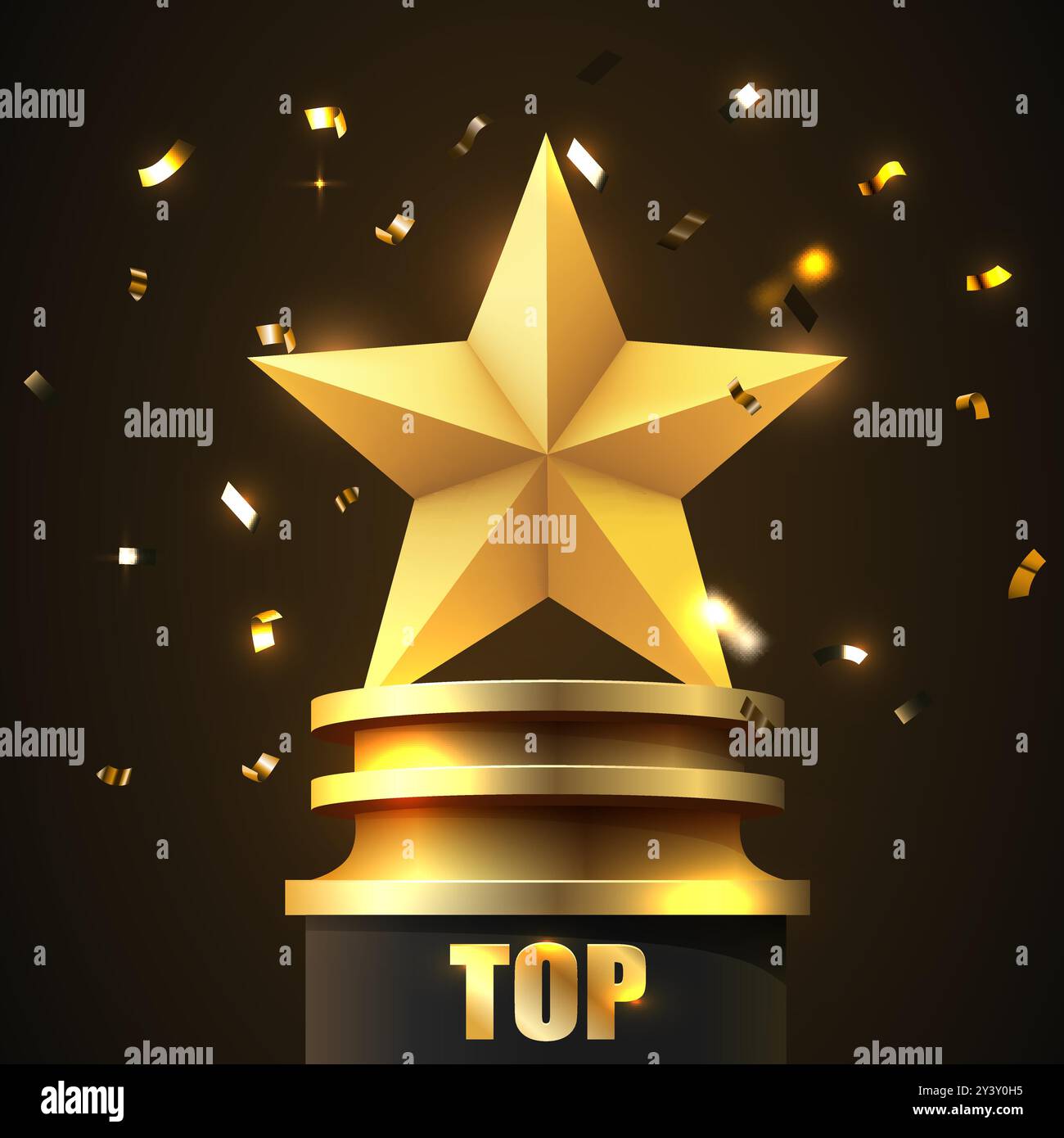Award round podium with golden star on dark background. Vector golden ...