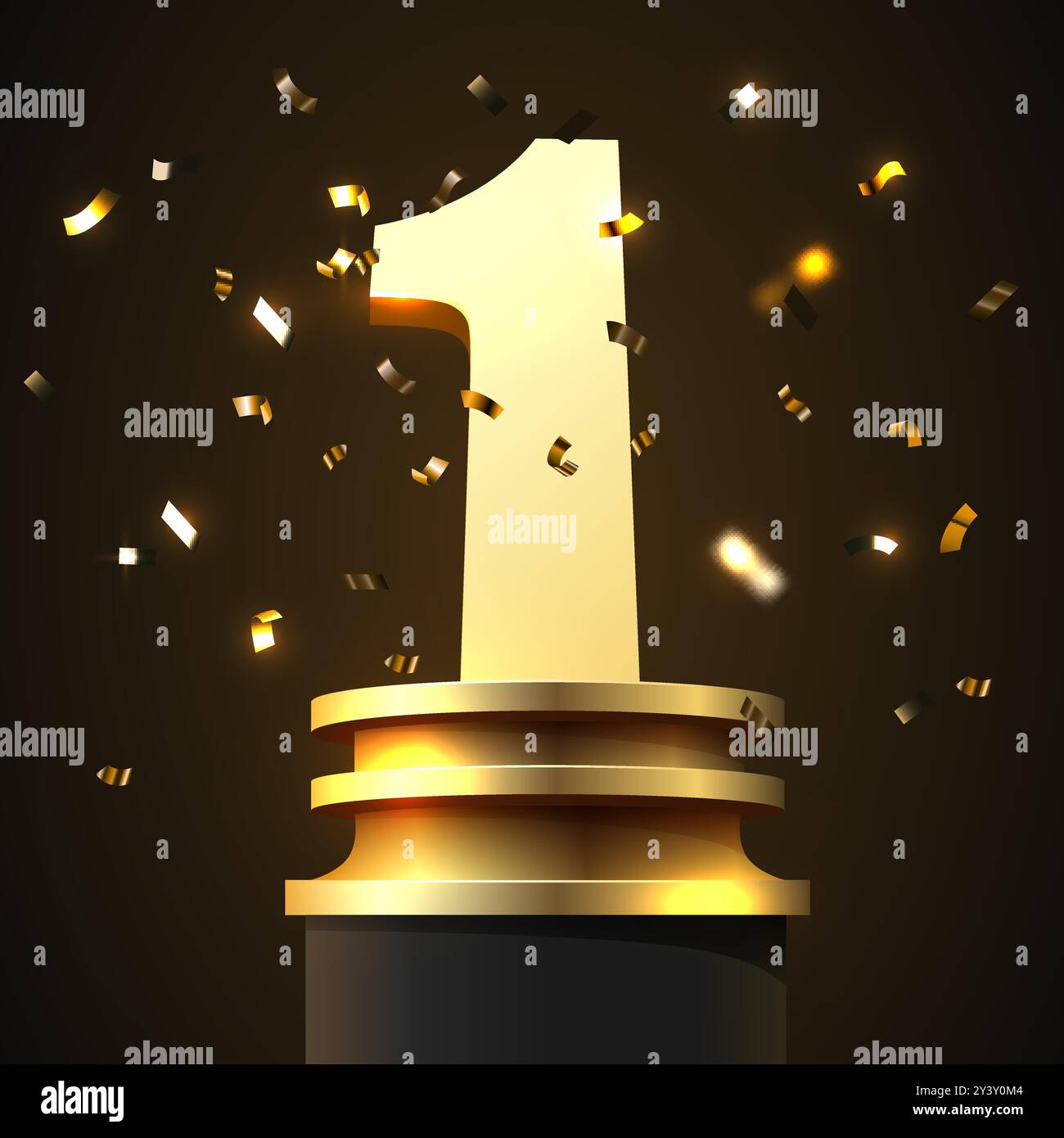 Winner award. Number one. Golden laurel wreath on podium with falling ...