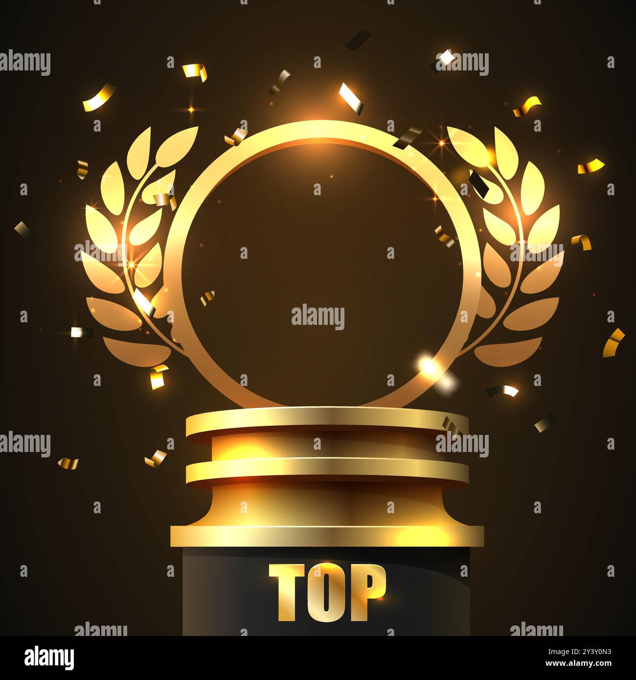 Award round podium with laurel wreath on dark background. Vector golden ...