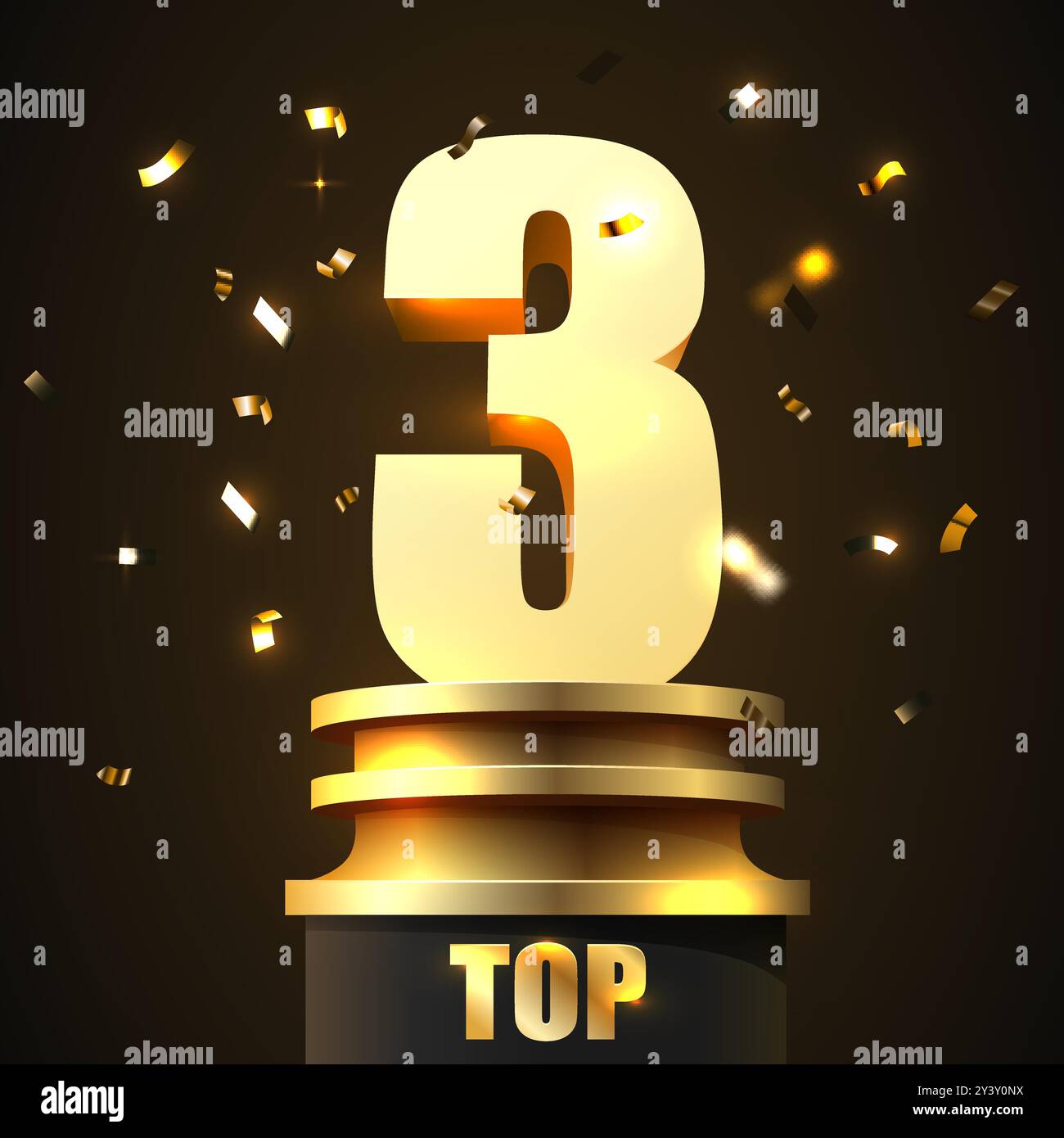 Winner award. Number three. 3. Golden laurel wreath on podium with ...