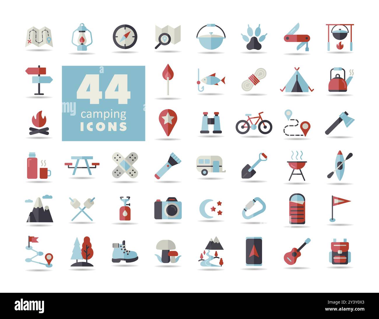 Camping, Hiking, Nature and Outdoor Activities isolated icons set ...