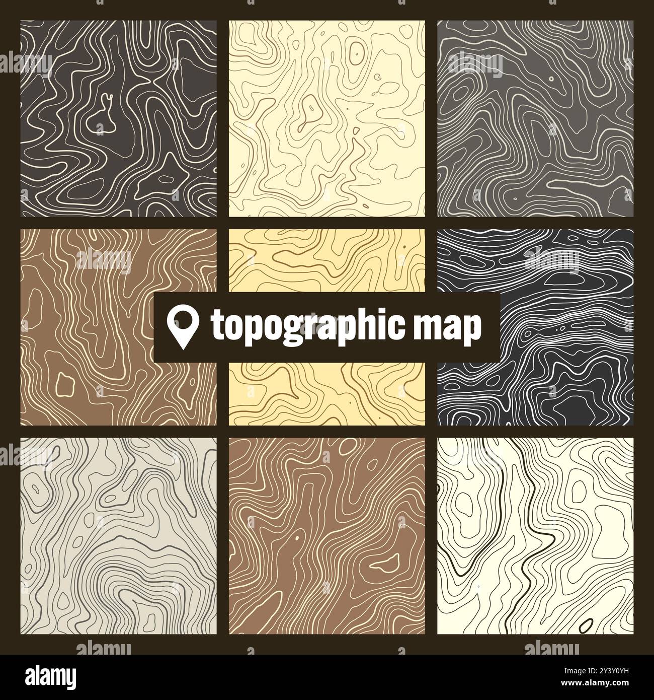 Colorful topographic map with contour lines. Geographic terrain grid ...