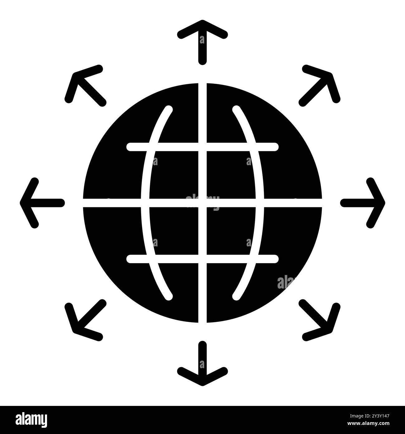 Arrows outside from globe vector icon. Global communication filled ...