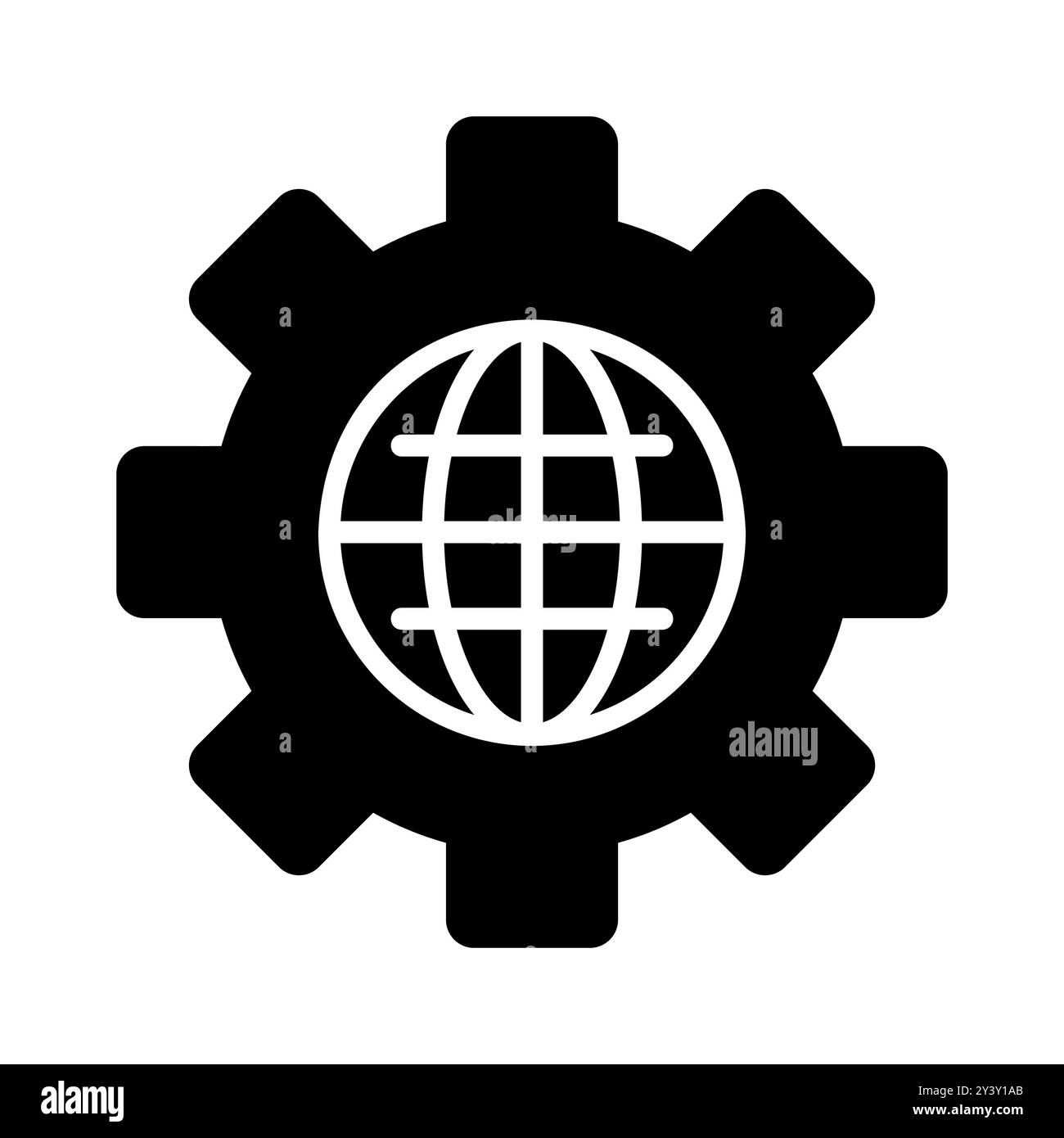 Globe with gears vector icon. World mechanism symbol. Global ...