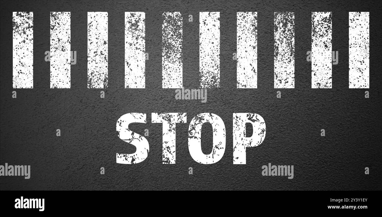 Asphalt road with stop lane marking, concrete highway surface, texture ...