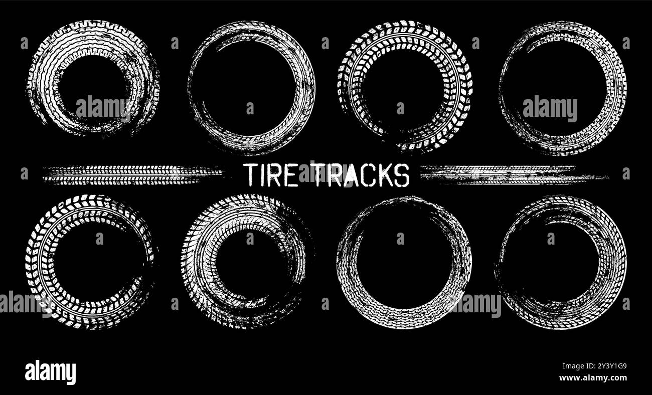 Grunge circle tire tracks, wheel braking marks. Truck, car or ...