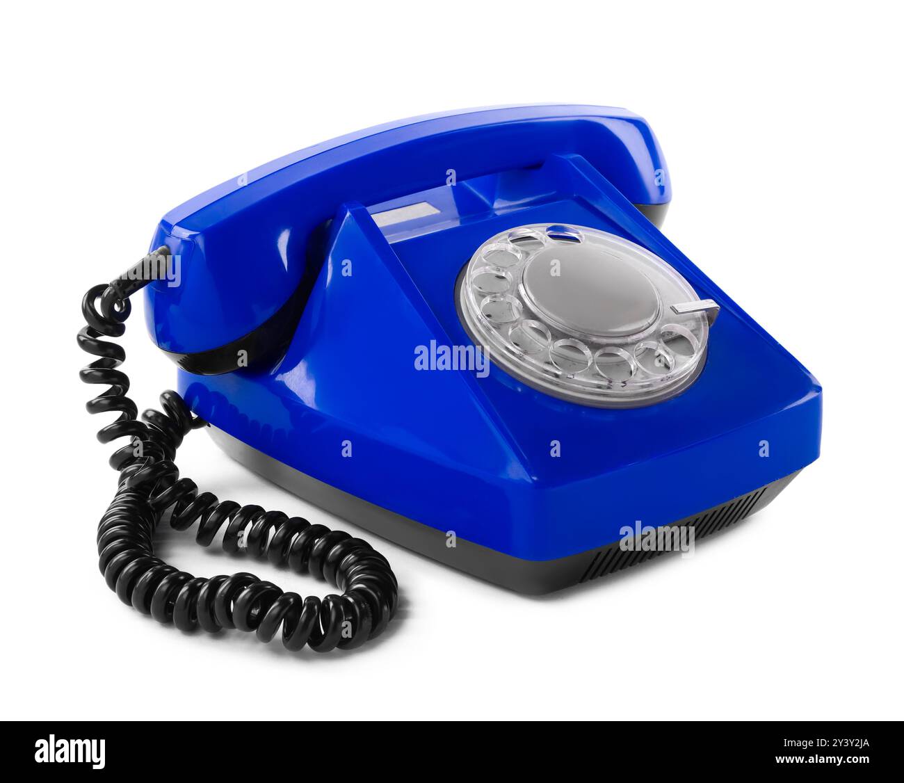 Old blue telephone with rotary dial isolated on white Stock Photo - Alamy