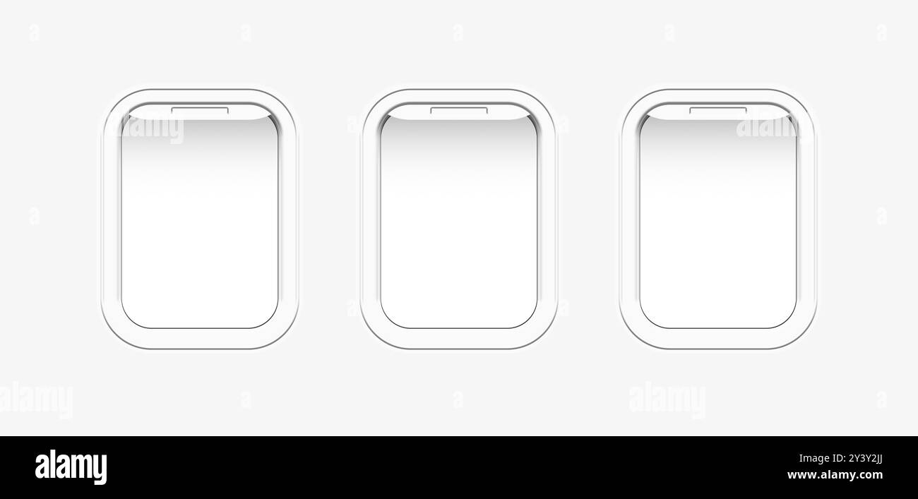 Airplane windows, view from inside cabin with white sidewall Stock ...