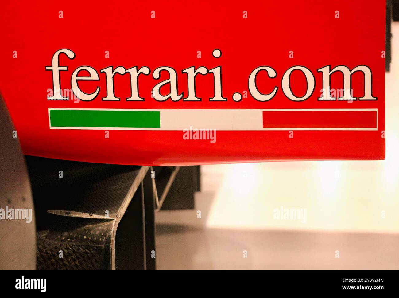 Ferrari.com script advertising on the side of a Ferrari F1 car on ...