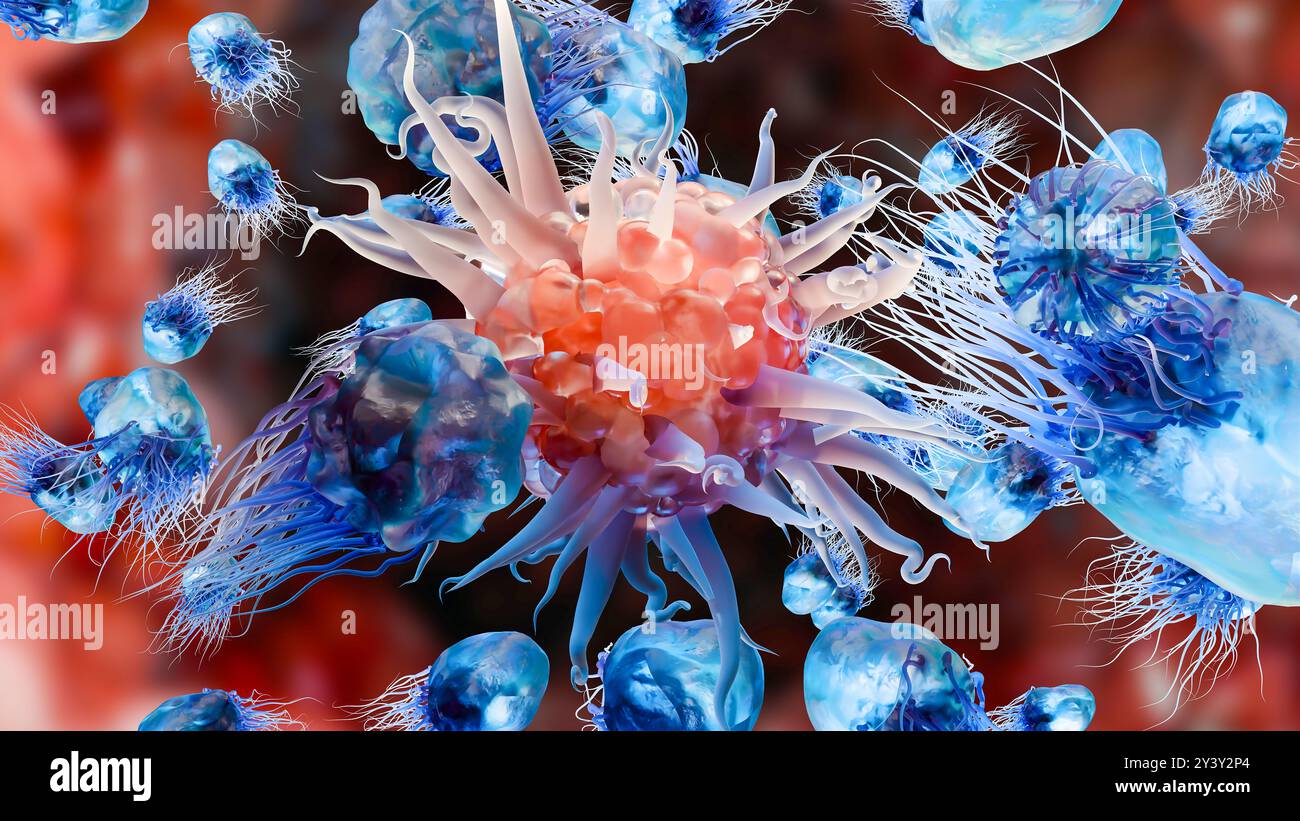 Peritrichous Bacteria with lot of flagellum, harmful bacillus with long ...