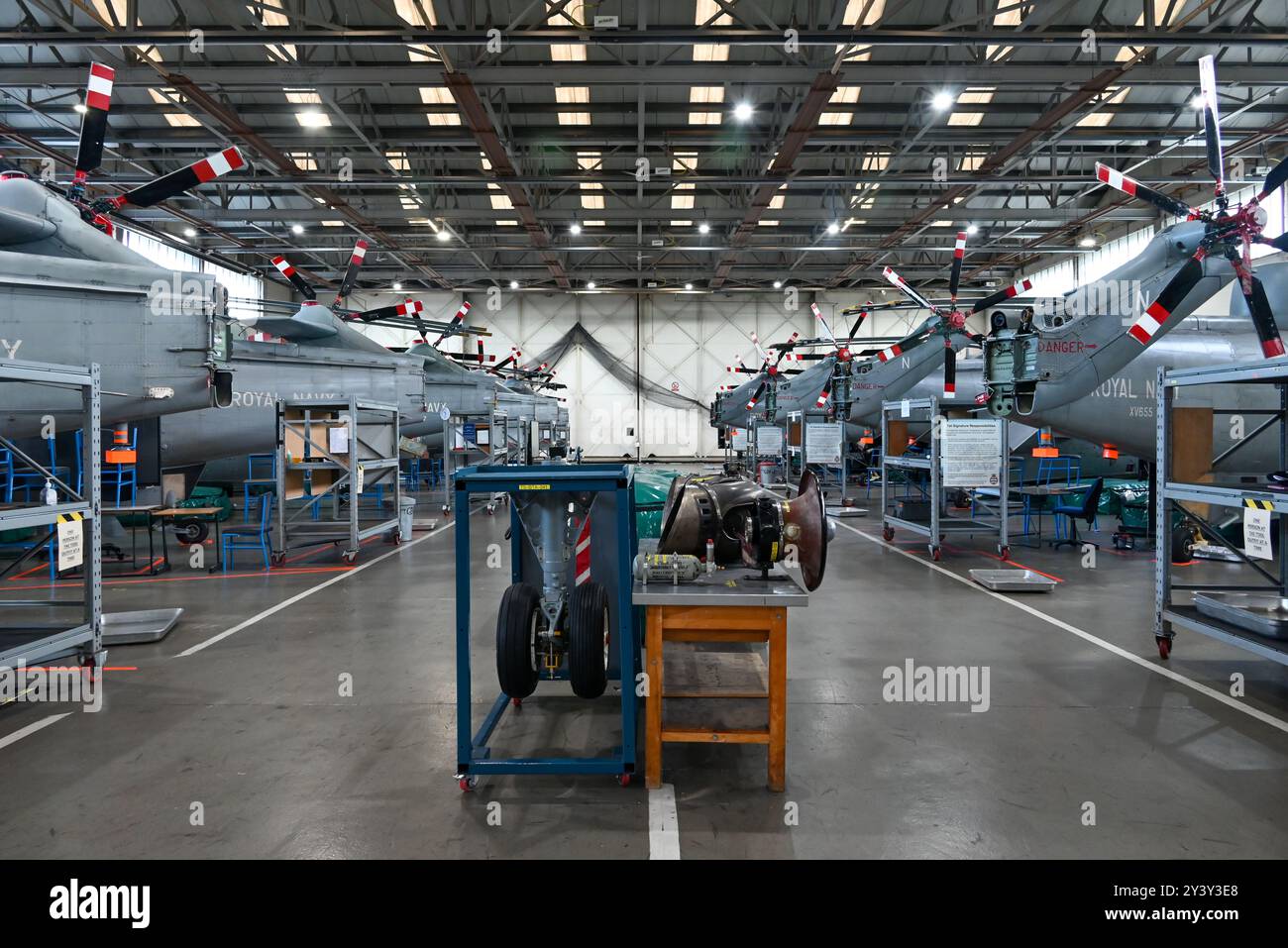 Interior of a helicopter repair workshop in HMS Sultan. September 2024 ...