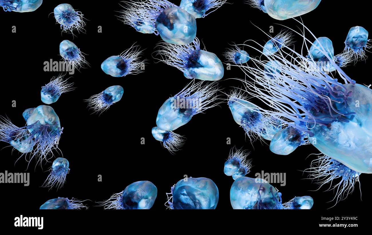 Peritrichous Bacteria with lot of flagellum, harmful bacillus with long ...