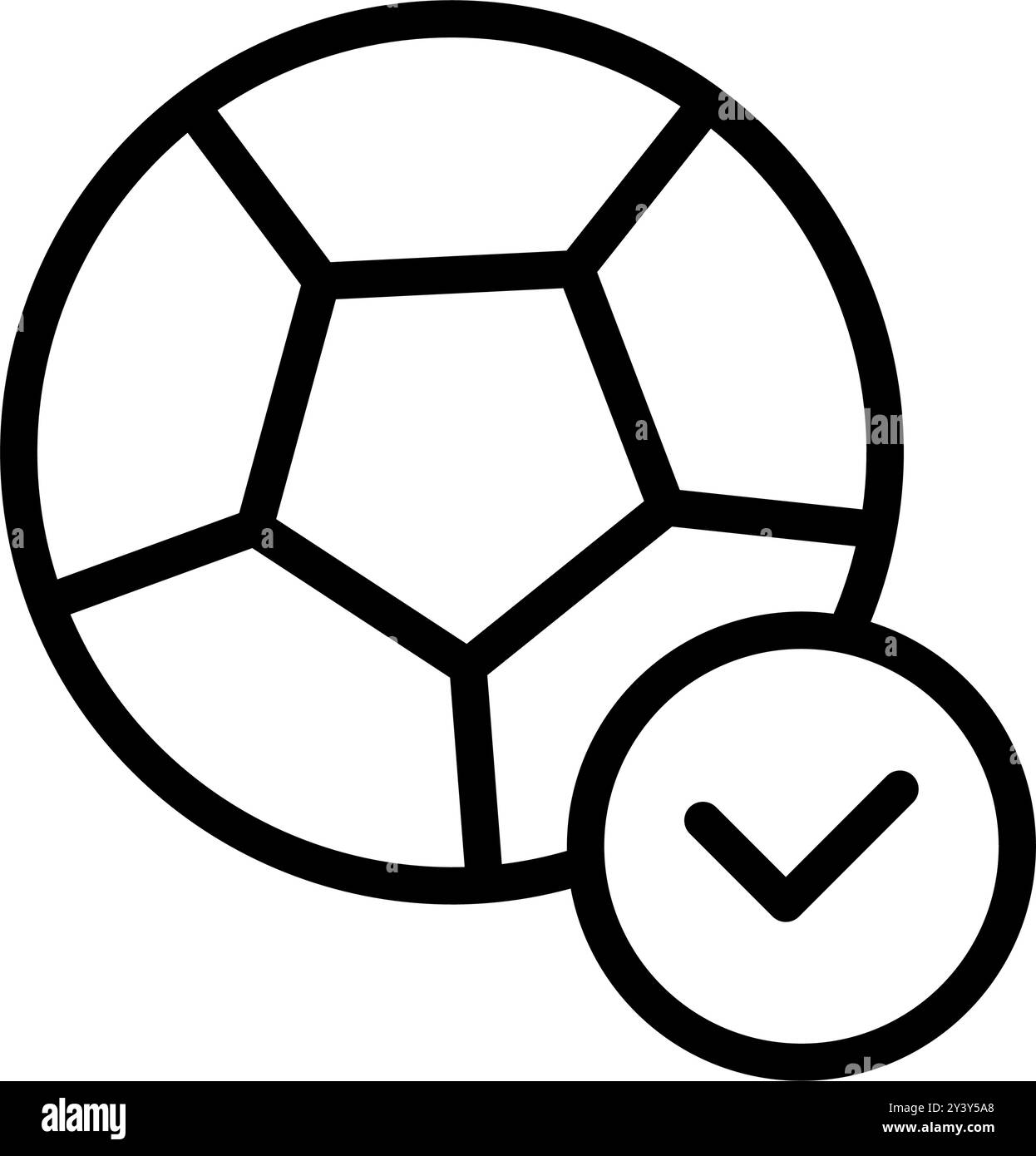 icon Line soccer ball with check sign or ok symbol.Football, sport ...